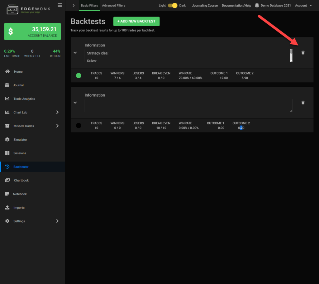 Update: Backtester tab